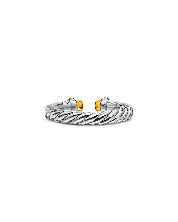David Yurman Petite Cable Open Ring In Sterling Silver And 14k Yellow Gold