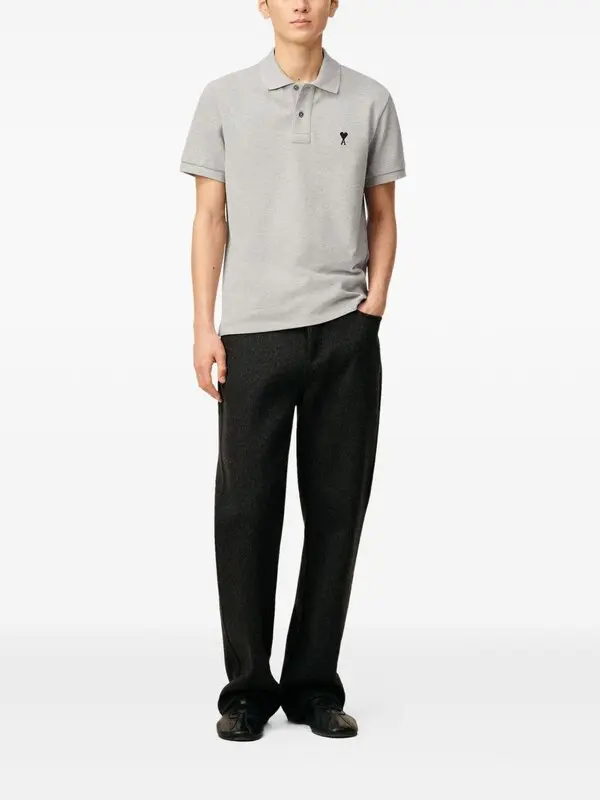 AMI Paris De Coeur Cotton Polo Shirt - Grey