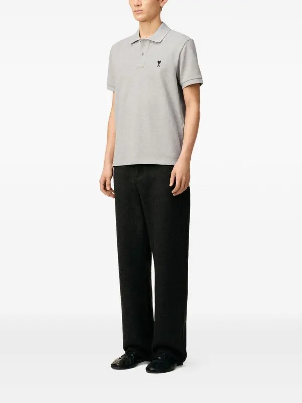 AMI Paris De Coeur Cotton Polo Shirt - Grey