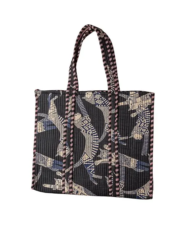 VERVE CULTURE Quilted Feline Tote - Navy