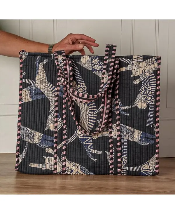 VERVE CULTURE Quilted Feline Tote - Navy