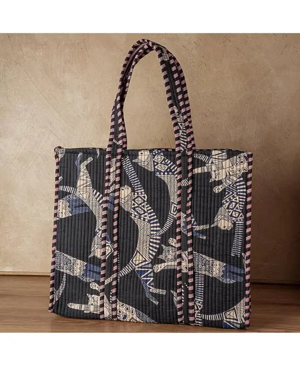 VERVE CULTURE Quilted Feline Tote - Navy