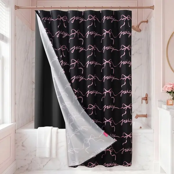 Juicy Couture Sweet Bow Shower Curtain With Peva Liner And Hooks 14-piece Set - Black