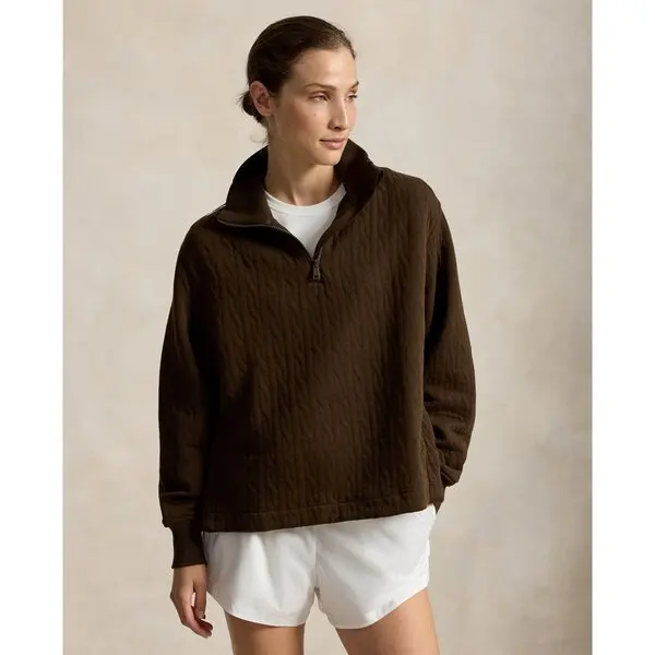 Ralph Lauren Rlx Quilted Cable Quarter-zip Pullover