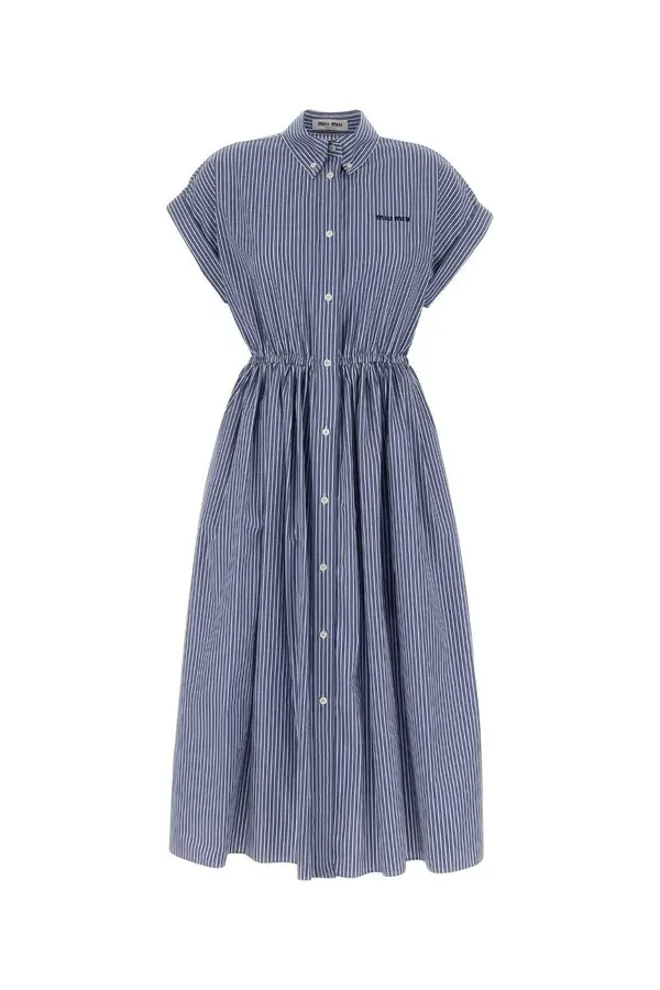Miu Miu Embroidered Poplin Shirt Dress - Multicolor