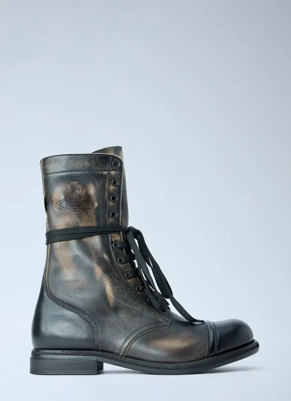 VIVIENNE WESTWOOD Distressed Leather Lace-up Combat Boots - Black