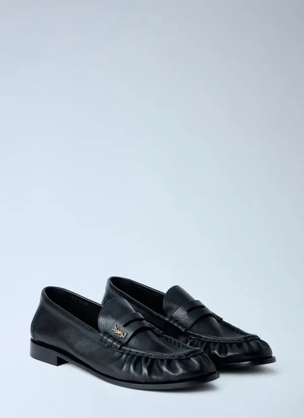 Saint Laurent Le Loafer 15" Leather Loafers With Gathered Detailing - Black