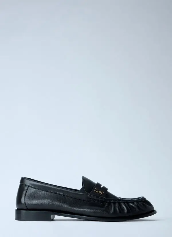 Saint Laurent Le Loafer 15" Leather Loafers With Gathered Detailing - Black