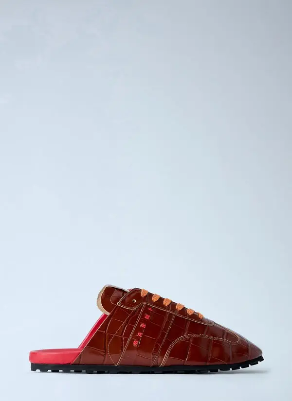 Marni Croc-embossed Leather Lace-up Mules - Brown