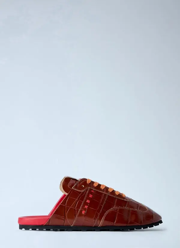 Marni Croc-embossed Leather Lace-up Mules - Brown
