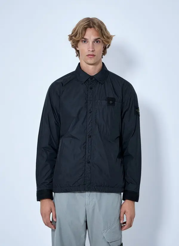 Stone Island Button-up Nylon Jacket - Black