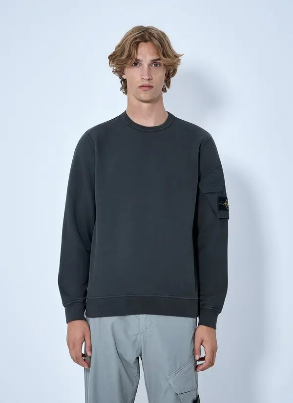 Stone Island Crewneck Sweatshirt With Sleeve Pocket - Gray