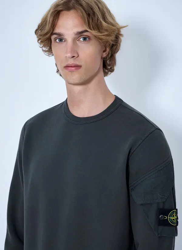 Stone Island Crewneck Sweatshirt With Sleeve Pocket - Gray