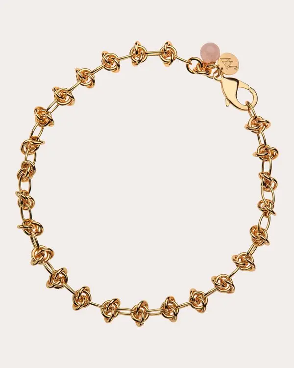 JANE WIN Rose Quartz In A Knot Chain Necklace