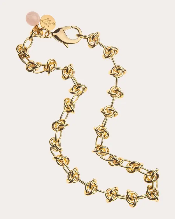 JANE WIN Rose Quartz In A Knot Chain Necklace