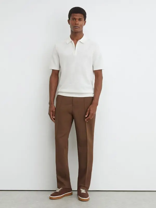 REISS Leigham Cotton-blend Chevron-knit Half-zip Polo