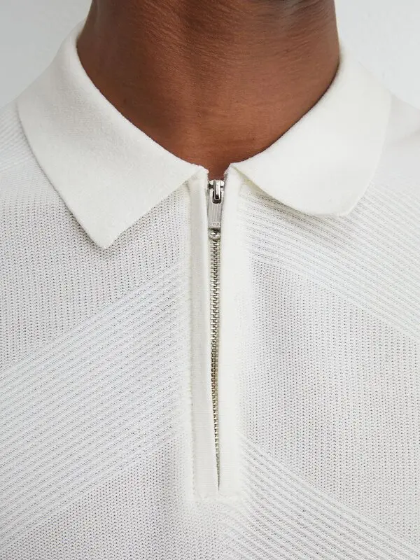 REISS Leigham Cotton-blend Chevron-knit Half-zip Polo