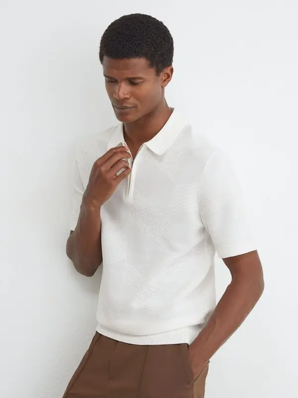 REISS Leigham Cotton-blend Chevron-knit Half-zip Polo