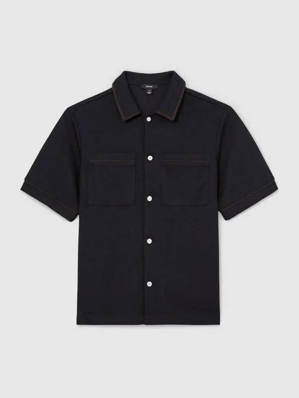 REISS Weaver Textured Piped Short-sleeve Shirt