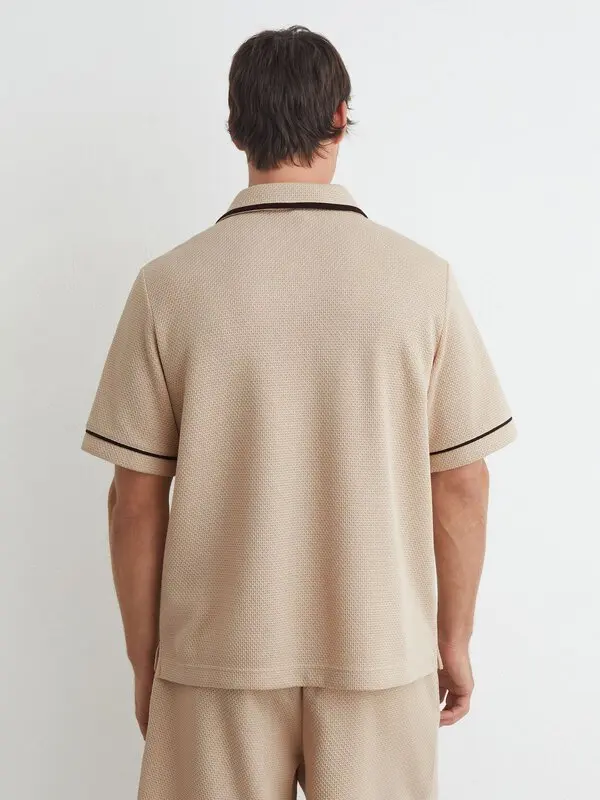 REISS Weaver Textured Piped Short-sleeve Shirt - Stone