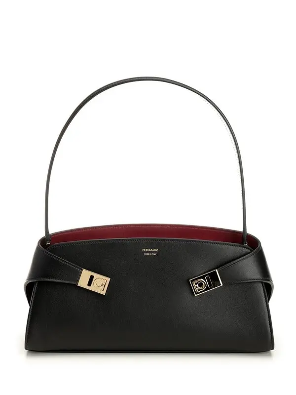 FERRAGAMO Hug Leather Shoulder Bag - Black