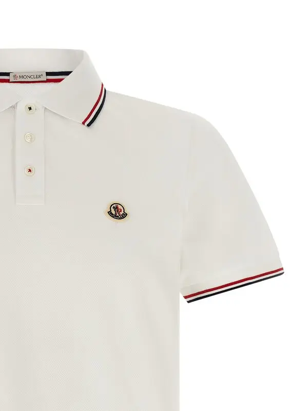 Moncler Tricolor Trim Polo Shirt - White