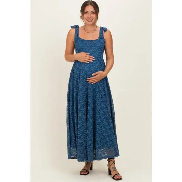PINKBLUSH Pink Sleeveless Lace Maxi Dress - Blue