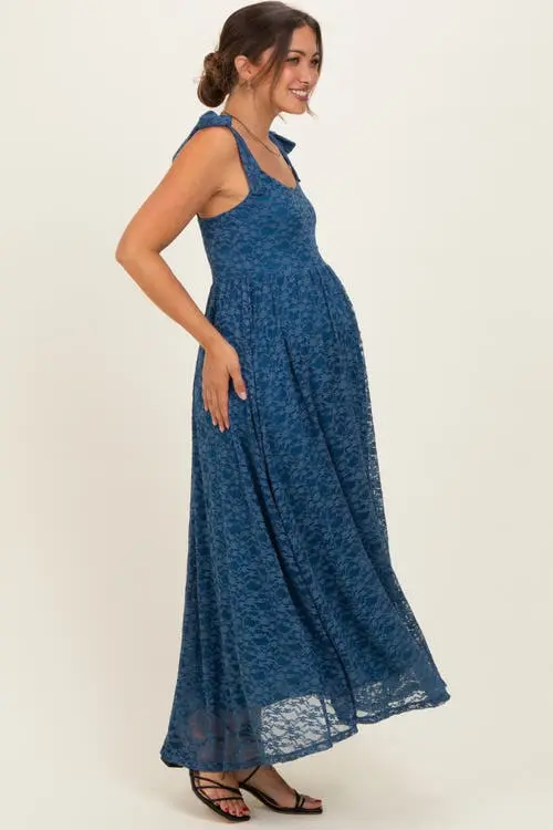 PINKBLUSH Sleeveless Lace Maxi Dress - Blue