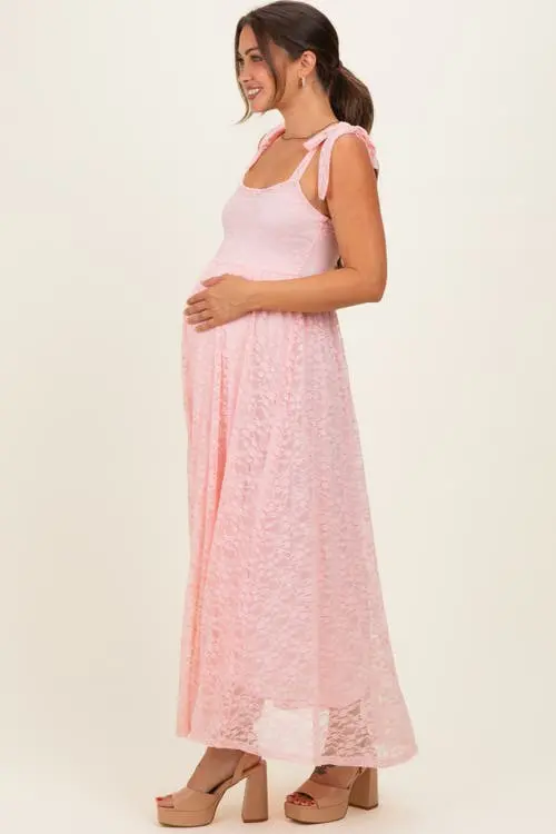 PINKBLUSH Pink Sleeveless Lace Maxi Dress