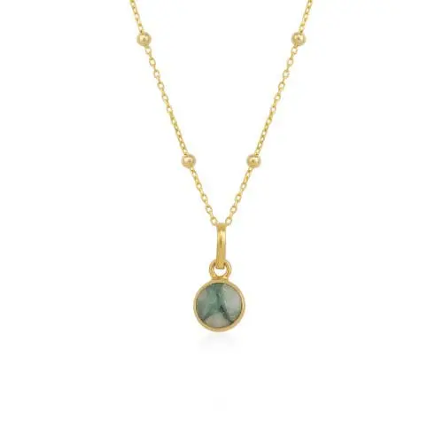 SPERO LONDON Sterling Silver Natural Circle Pendant Necklace With Beaded Curb Chain - Gold