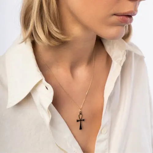 SPERO LONDON 9k Solid Egyptian Ankh Necklace