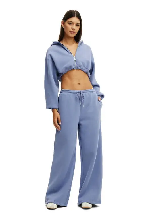 Cotton:on Active Plush Micro Cropped Zip Through Hoodie - Blue Ice