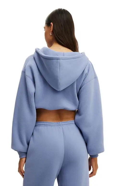 Cotton:on Active Plush Micro Cropped Zip Through Hoodie - Blue Ice