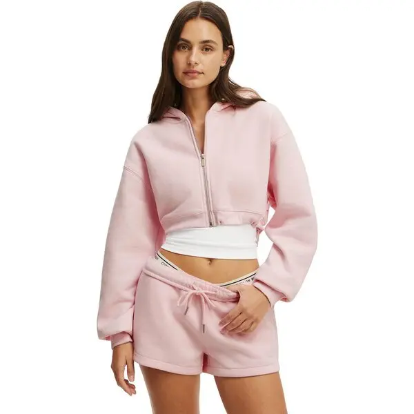 Cotton:on Active Plush Micro Cropped Zip Through Hoodie - Cherry Dream
