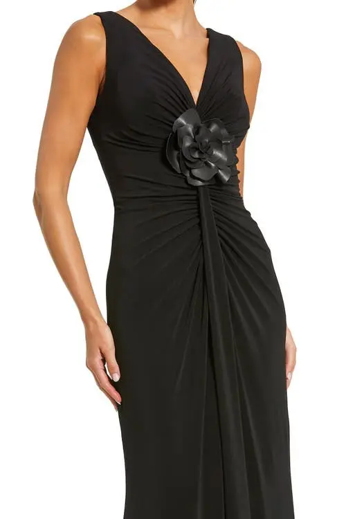 Mac Duggal Sleeveless Jersey Gown With 3d Floral Detail