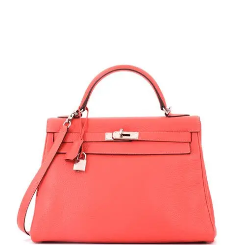 Hermès Kelly Handbag Clemence With Palladium Hardware 32 - Red