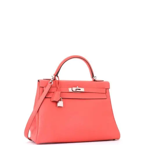 Hermès Kelly Handbag Clemence With Palladium Hardware 32 - Red
