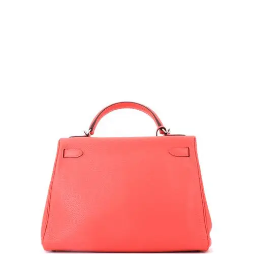 Hermès Kelly Handbag Clemence With Palladium Hardware 32 - Red