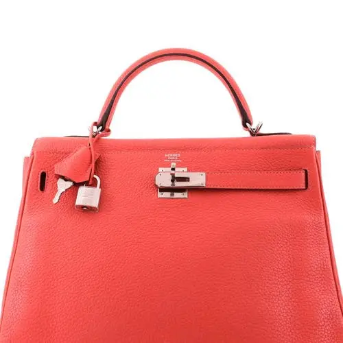 Hermès Kelly Handbag Clemence With Palladium Hardware 32 - Red