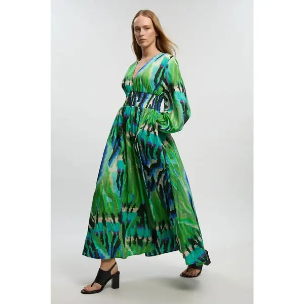 Karen Millen Plunge V-neck Maxi Dress With Balloon Sleeves - Multi