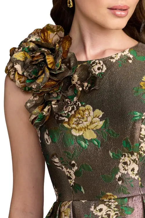 Mac Duggal Sleeveless Brocade Ballgown With 3d Flower