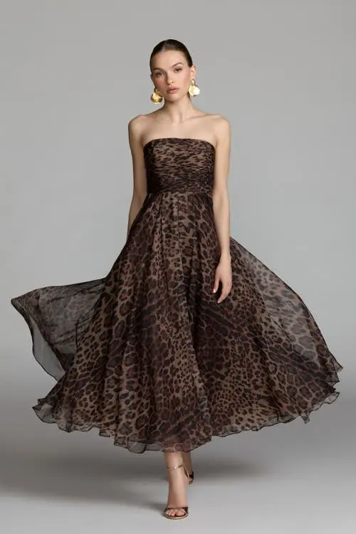 Mac Duggal Strapless A-line Chiffon Midi Dress