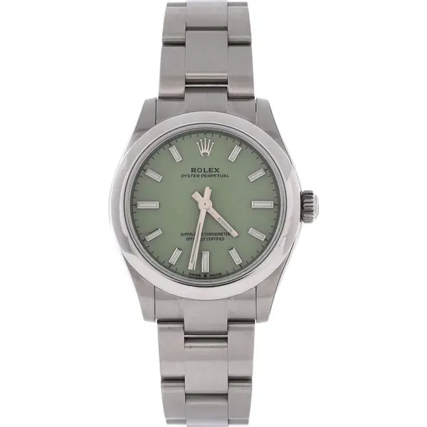 ROLEX Oyster Perpetual Pistachio Green Automatic Watch Stainless Steel 31 - Metallic Silver