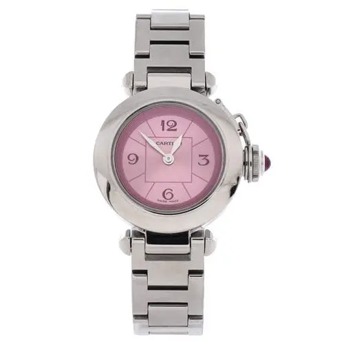 CARTIER Miss Pasha Pink Dial Quartz Watch Stainless Steel 27 - Metallic Silver