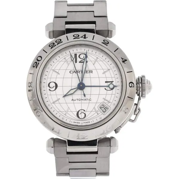 CARTIER Pasha C Gmt Automatic Watch Stainless Steel 35 - Metallic Silver