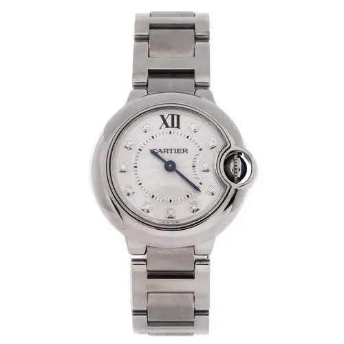 CARTIER Ballon Bleu De Quartz Watch Stainless Steel With Diamond Markers 28 - Metallic Silver