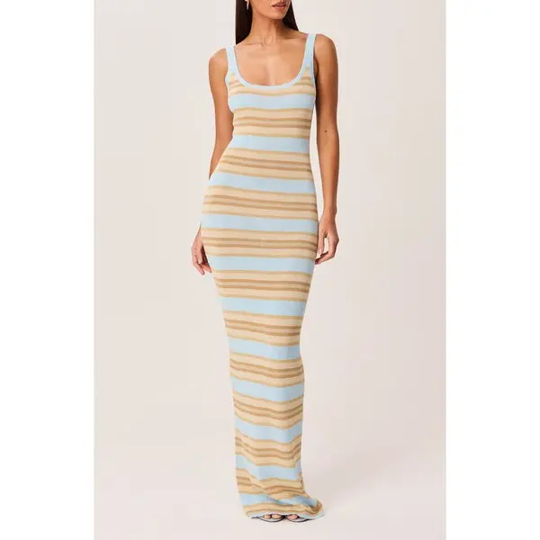 SNDYS. Malina Shimmer Maxi Dress - Blue Stripe