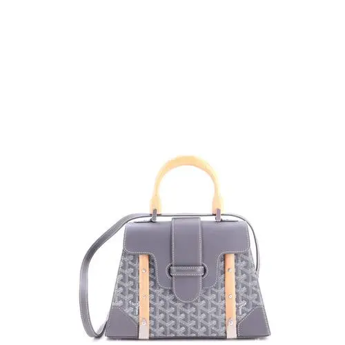 Goyard Saigon Top Handle Bag Coated Canvas With Leather Pm - Grey