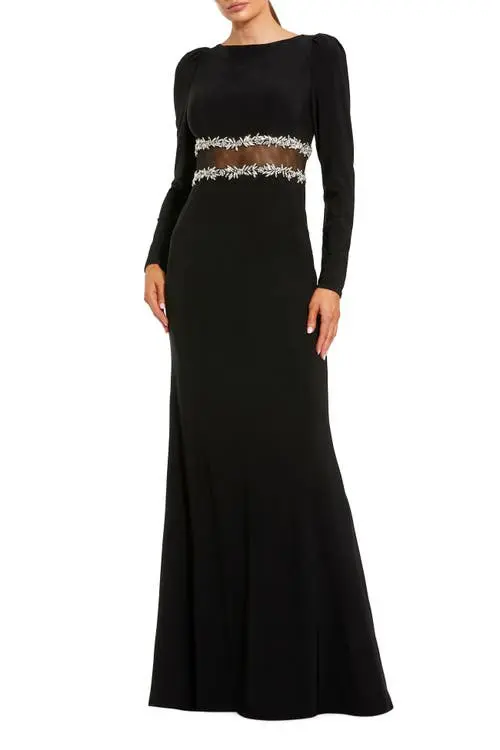Mac Duggal Long Sleeve Jersey Gown With Jewel Detail