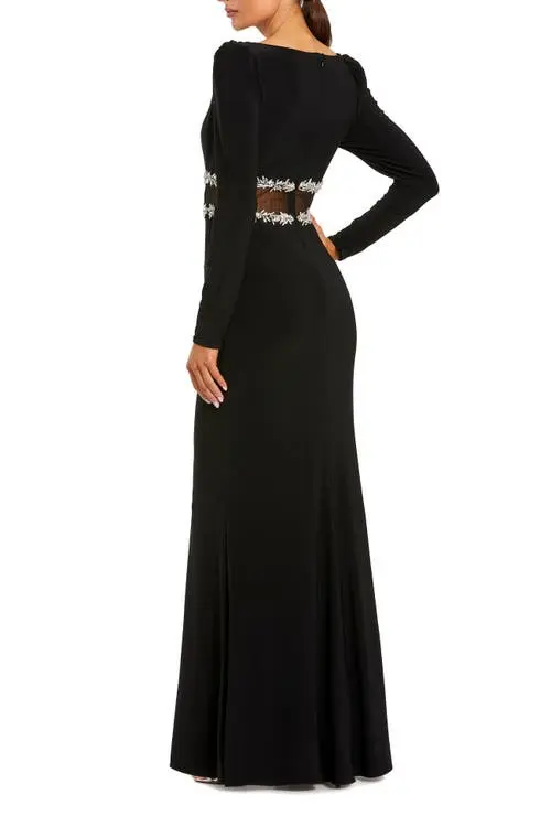 Mac Duggal Long Sleeve Jersey Gown With Jewel Detail